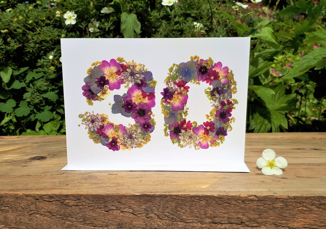 Personalised 30th Birthday Card Pressed Flower PRINT - Etsy