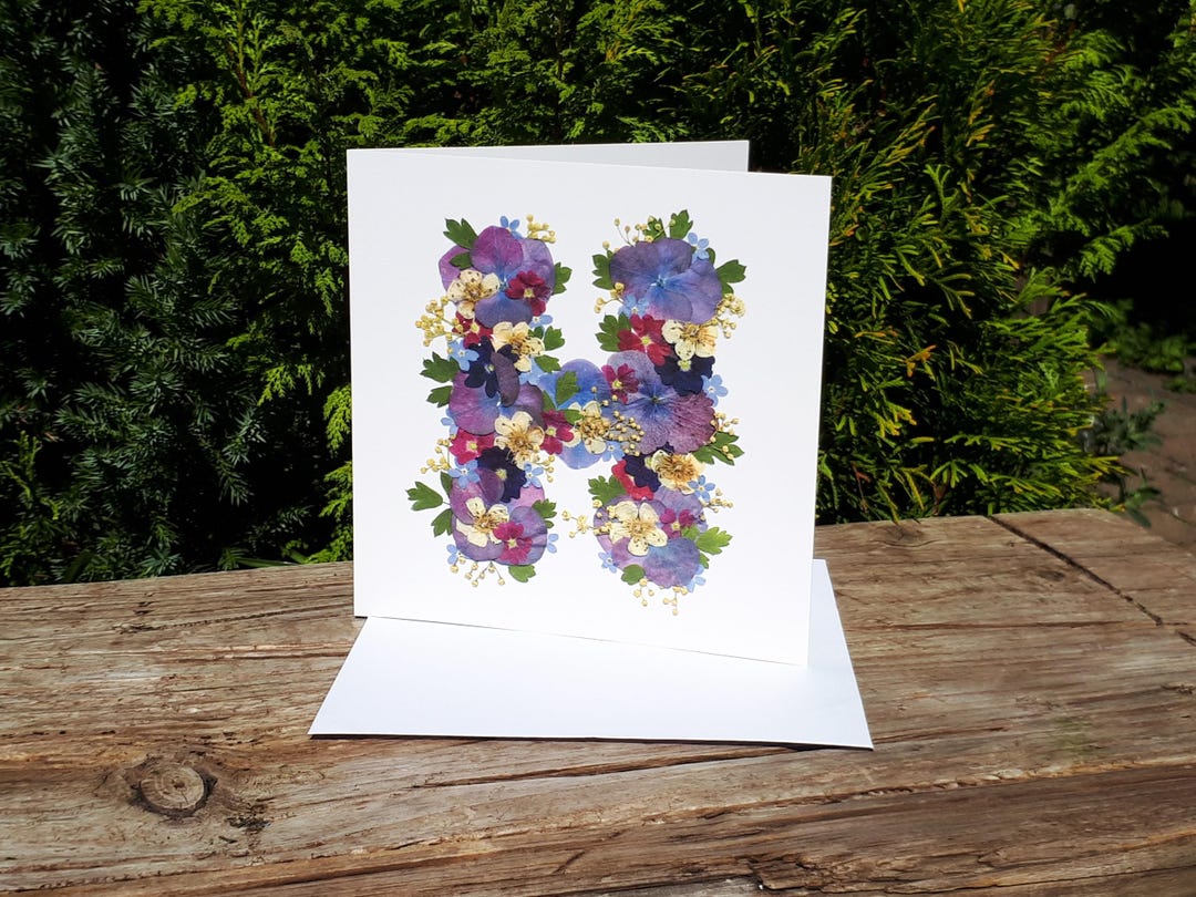 Personalised Letter H Card, Pressed Flower PRINT, Blank Card - Etsy