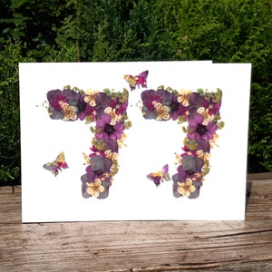 Personalised 77th Birthday Card, Pressed Flower PRINT - Etsy