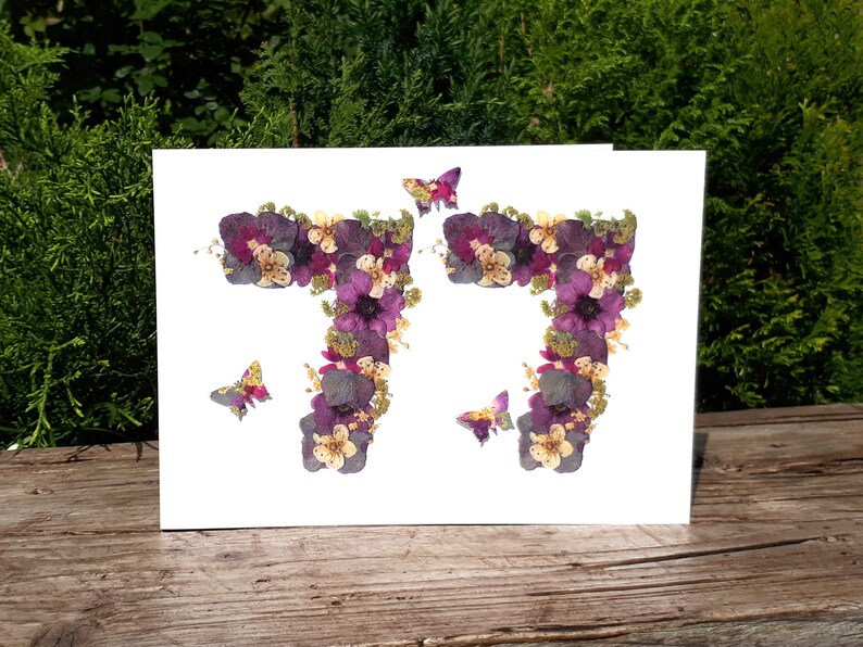 Personalised 77th Birthday Card, Pressed Flower PRINT - Etsy