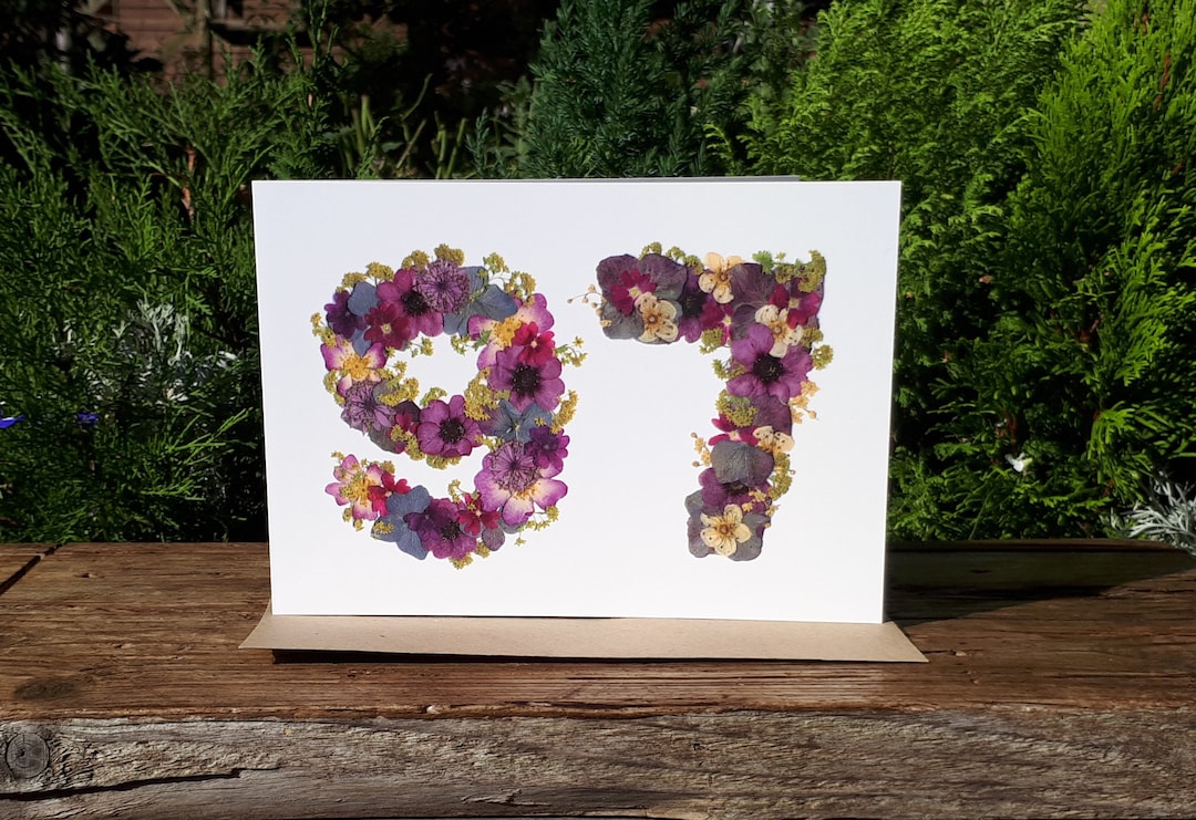 Personalised 97th Birthday Card, Pressed Flower PRINT - Etsy