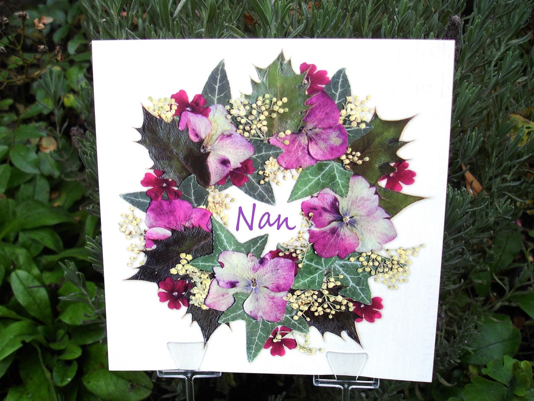 Nan Graveside Wreath Card, Pressed Flower PRINT - Etsy