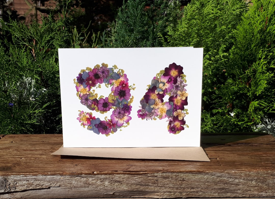 Personalised 94th Birthday Card, Pressed Flower PRINT - Etsy