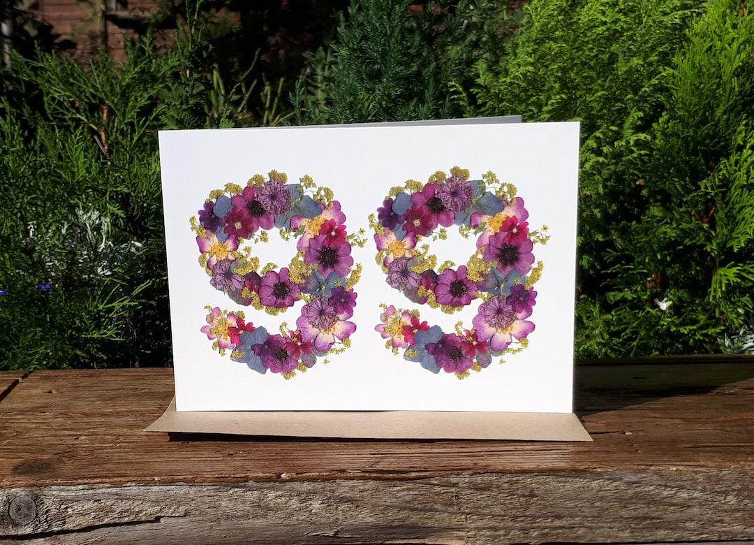 Personalised 99th Birthday Card, Pressed Flower PRINT, Cards for ...