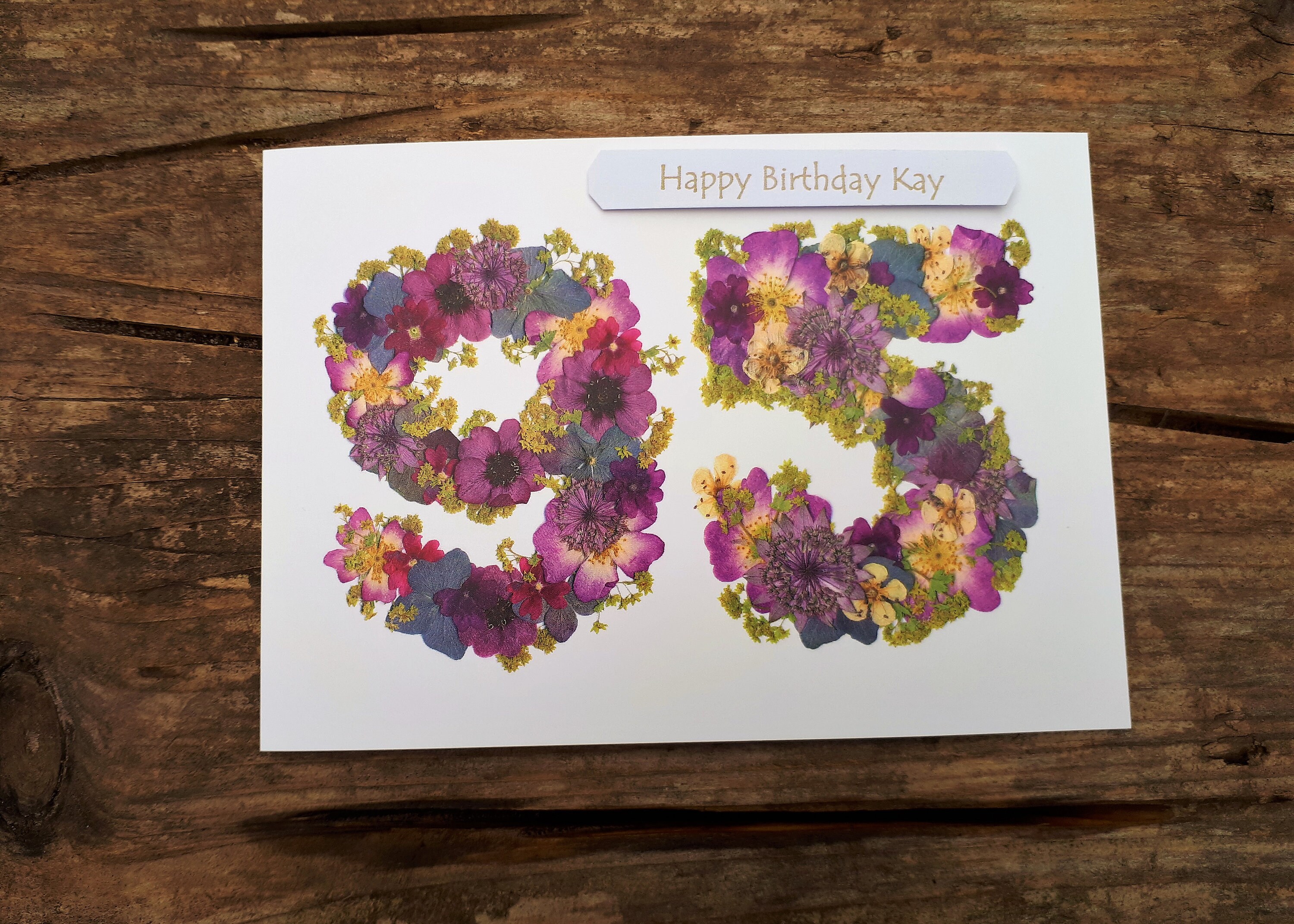 Flora Graphics — Personalised 95th Birthday Card, Pressed Flower PRINT