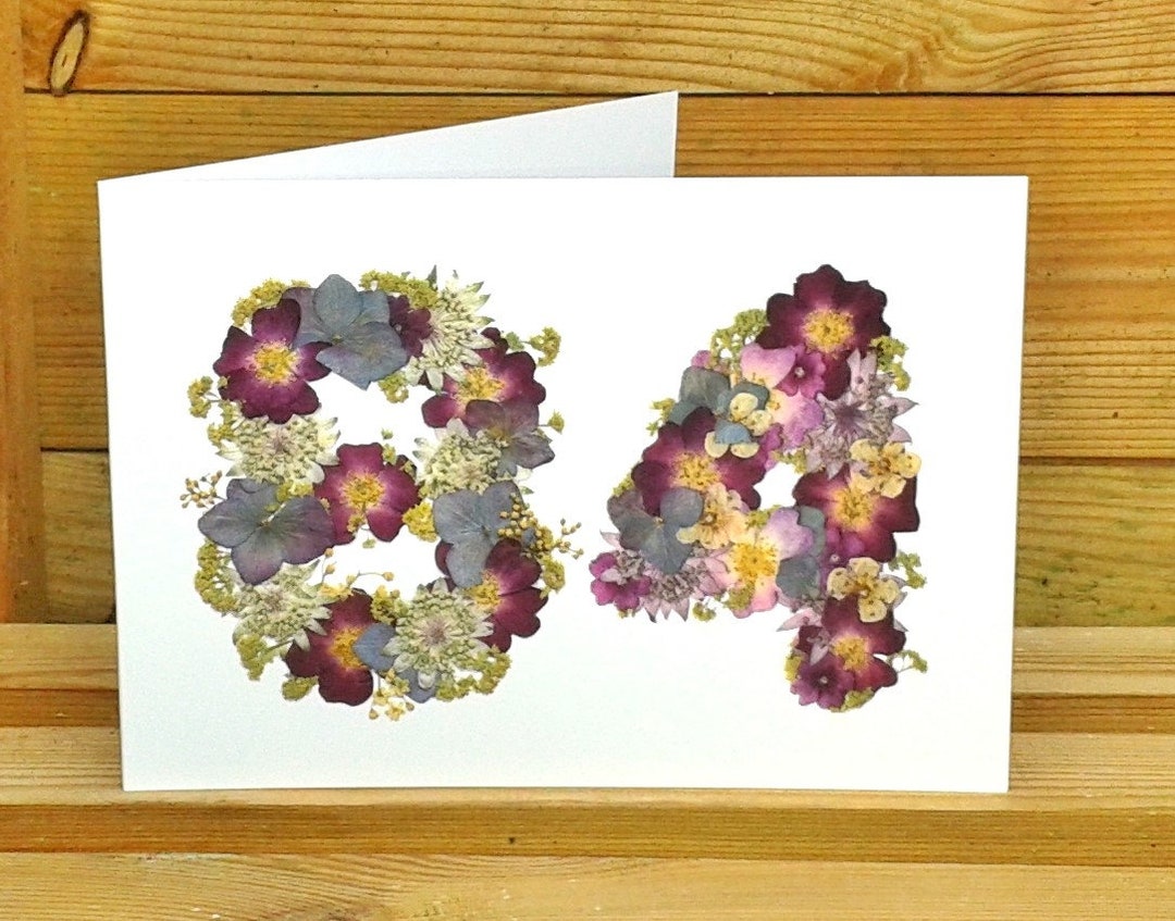 Personalised 84th Birthday Card, Pressed Flower PRINT - Etsy