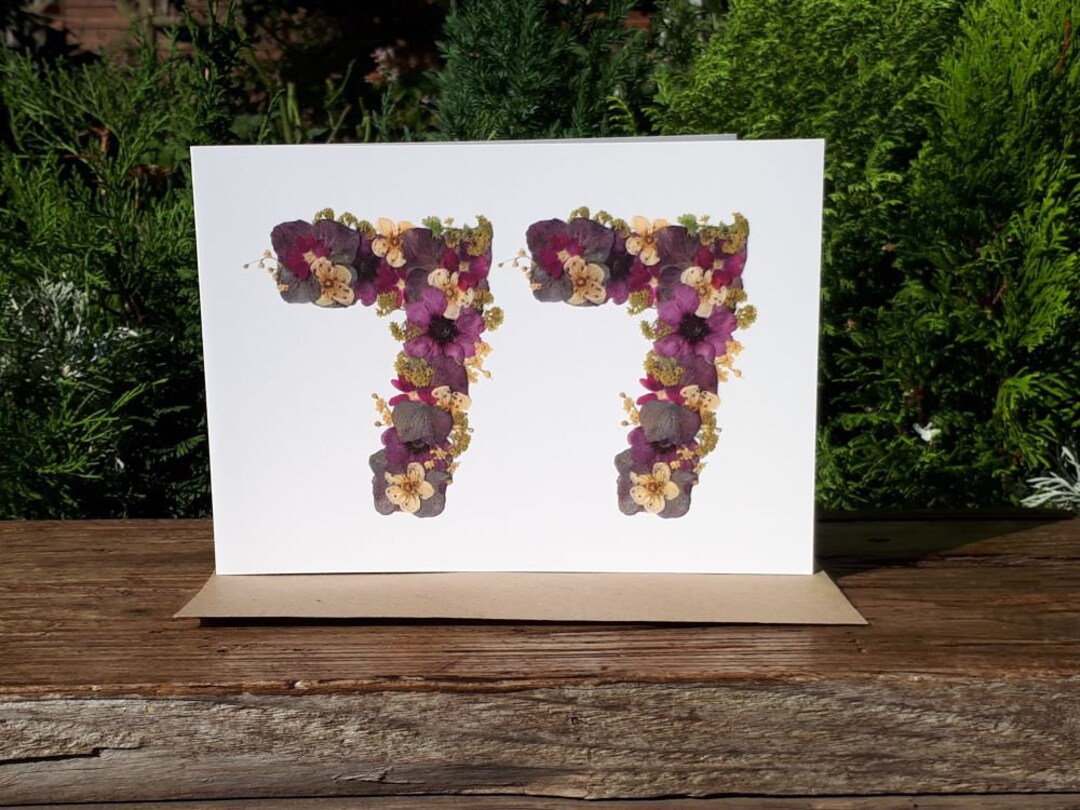 Personalised 77th Birthday Card, Pressed Flower PRINT - Etsy