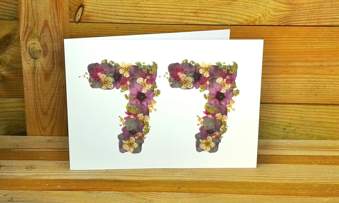 Personalised 77th Birthday Card Pressed Flower PRINT - Etsy