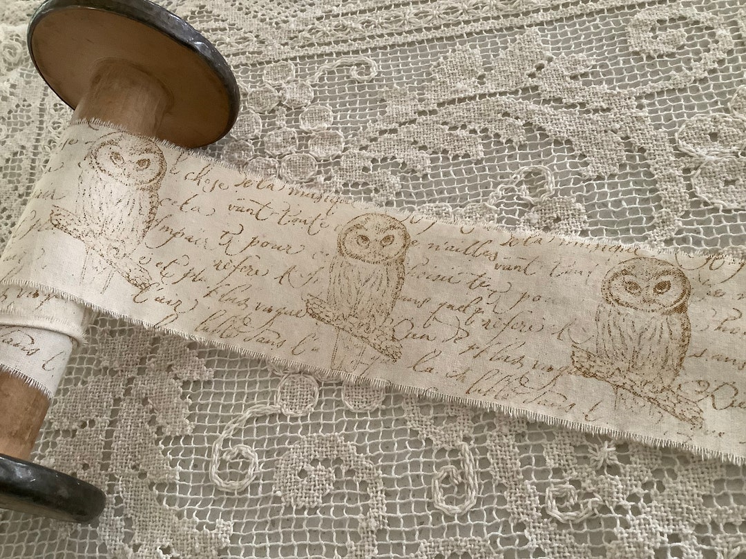 French Script Distress, 6cm Wide, Owls, Frayed Fabric, Woodland Theme ...