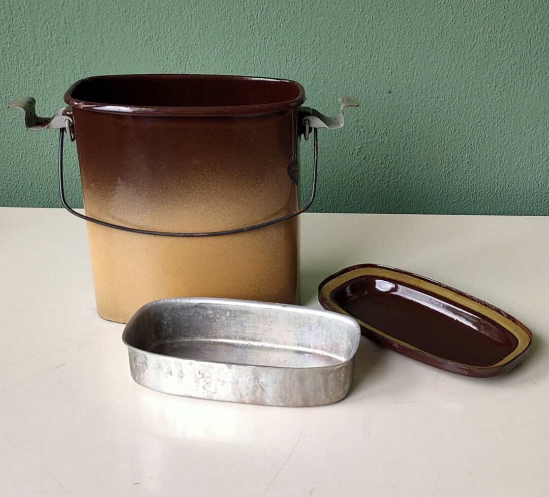 Vintage Brown Enamel Lunch Box - Etsy