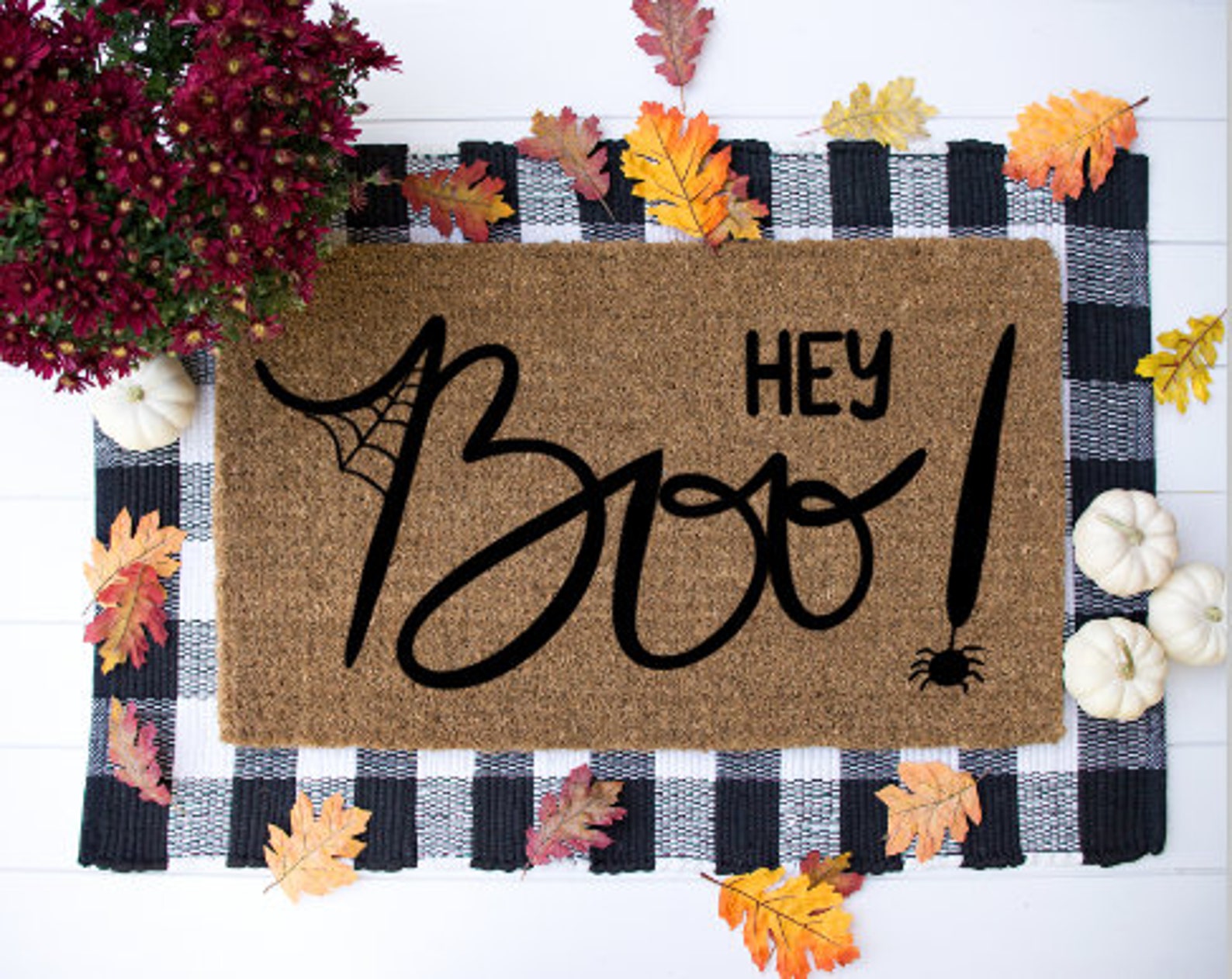 Hey Boo Halloween door mat fall doormat fall decor fall | Etsy
