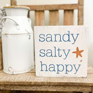 Beach Sign, Beach Decor, Salty Sandy Happy, Tiered Tray Decor, Small ...