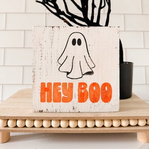 Hey Boo Wood Sign, Ghost Sign, Halloween Tiered Tray, Fall Home Decor ...