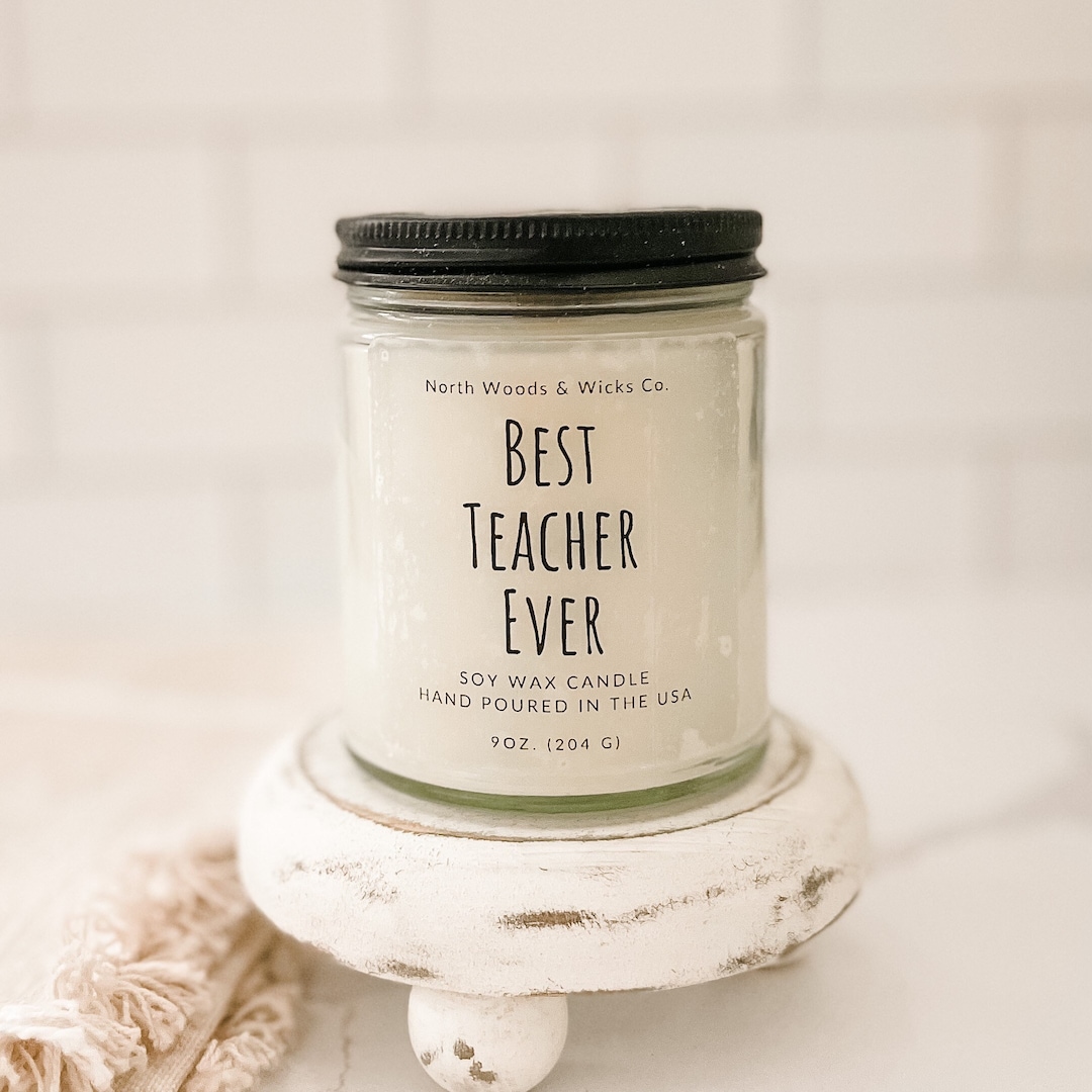 Teacher Gifts Teacher Candle Best Teacher Ever Wooden Wick - Etsy