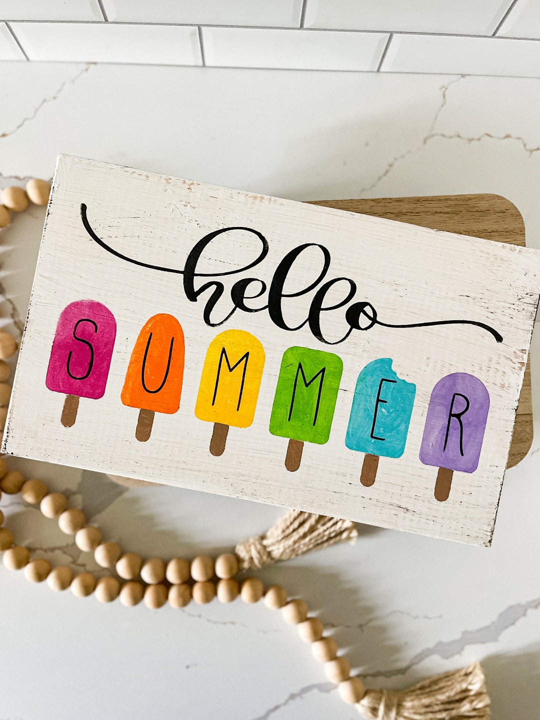 Hello Summer Popsicle Wood Sign, Hand Painted Summer Home Decor - Etsy