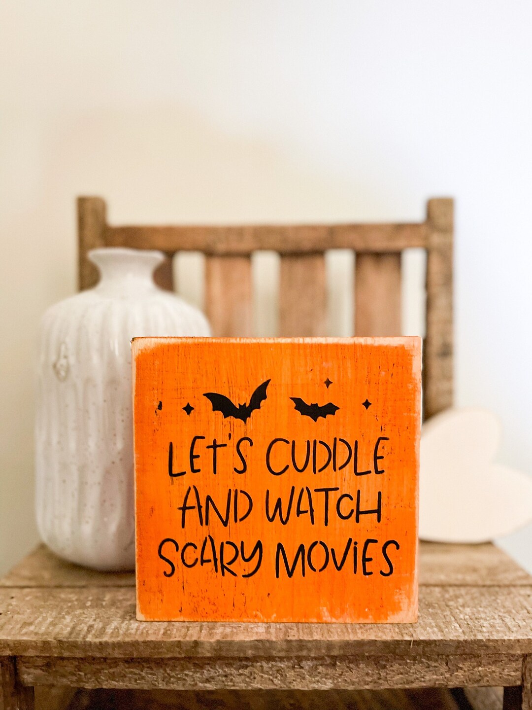 Fall Wood Sign, Halloween Decor, Cuddle and Scary Movies, Small Wood ...