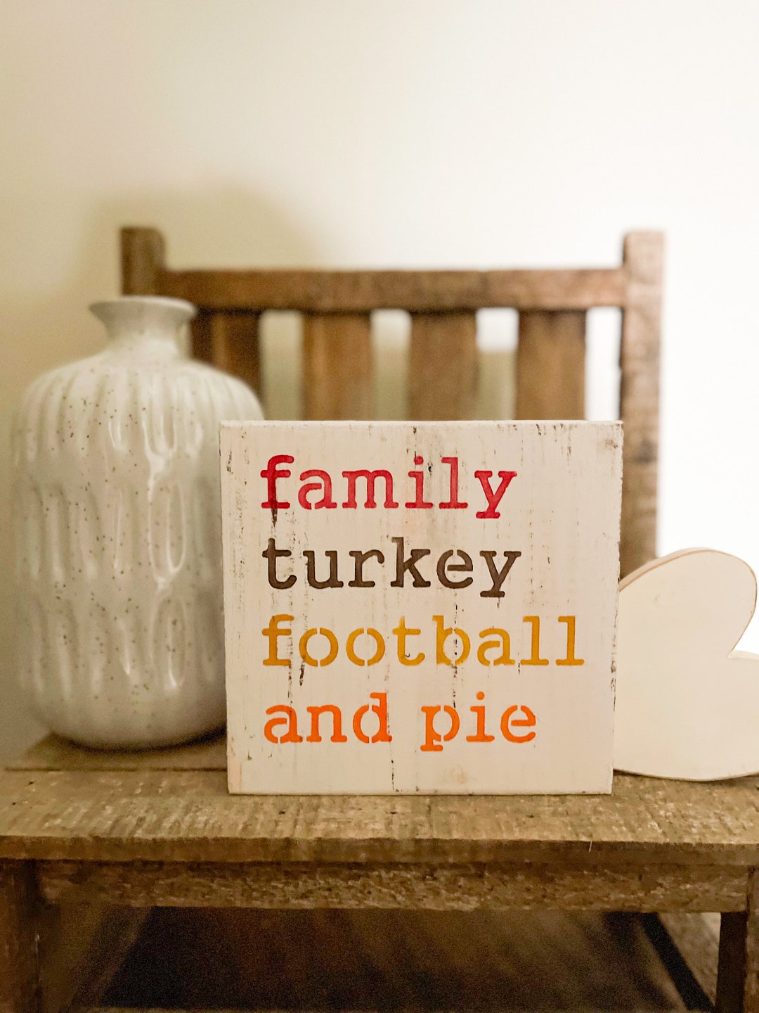 Thanksgiving Decor, Family Turkey Football and Pie, Fall Wood Sign ...