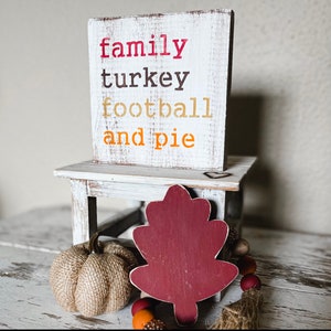 Thanksgiving Decor, Family Turkey Football and Pie, Fall Wood Sign ...