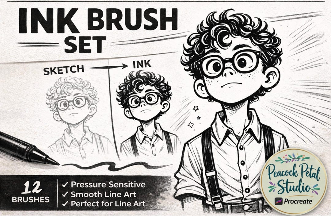 Procreate Fine Line Brush Set, Inking, Stipple Brushes (digital ...
