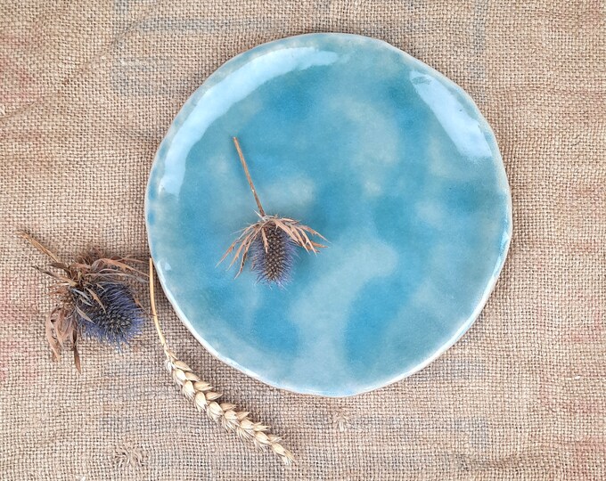 Plate Ceramic Handmade Flat Turquoise 1 Dessert Plate Modern - Etsy