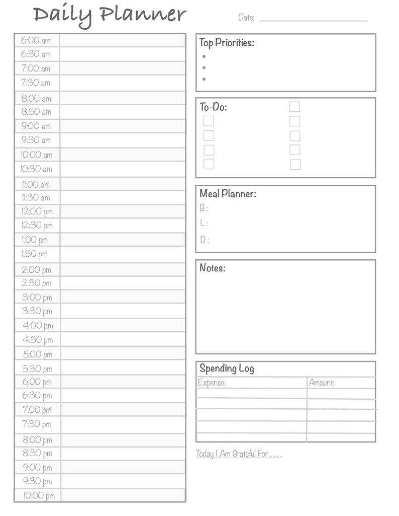 Daily Planner Printable PDF | Hourly Schedule, To-do List, Meal ...