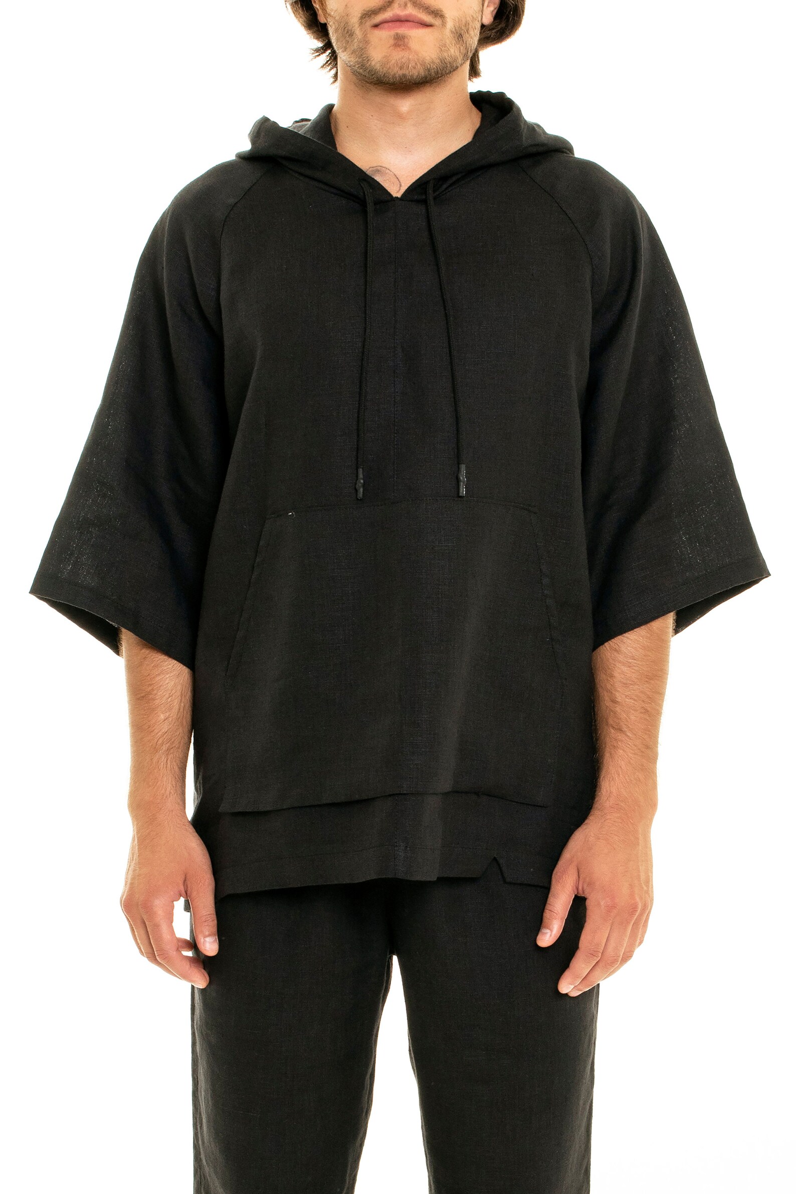 Mens Linen Hoodie/linen T-shirt/ Black Shirt for Men/ Natural | Etsy