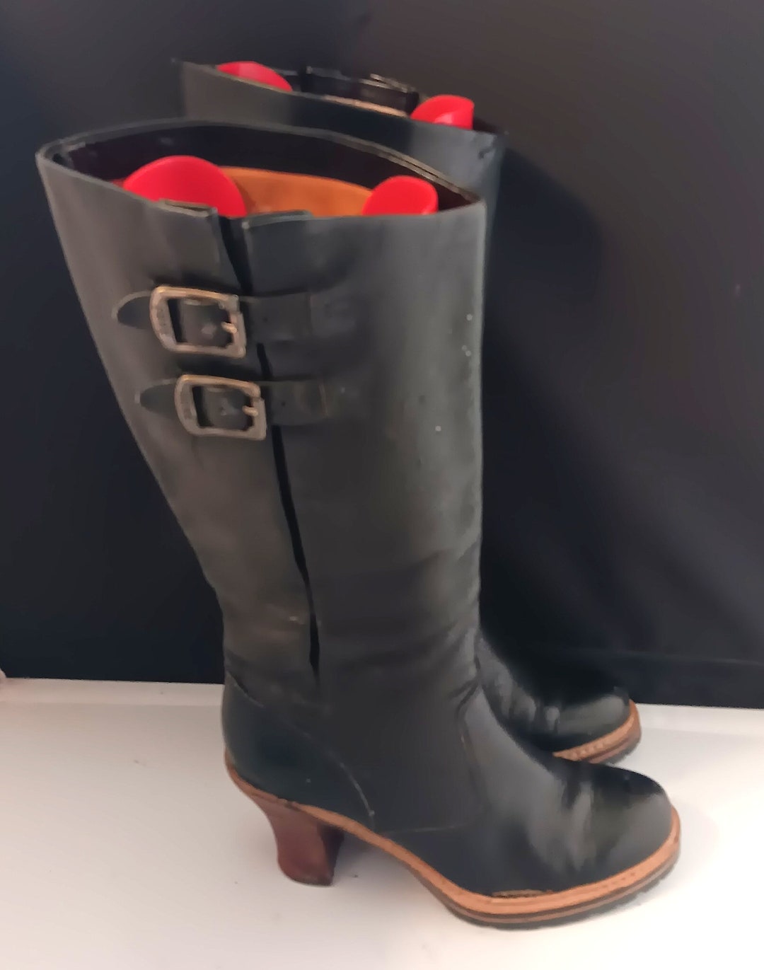 Frye Mildred Engineer Black-leather Buckled Pull-on High Heel Moto ...