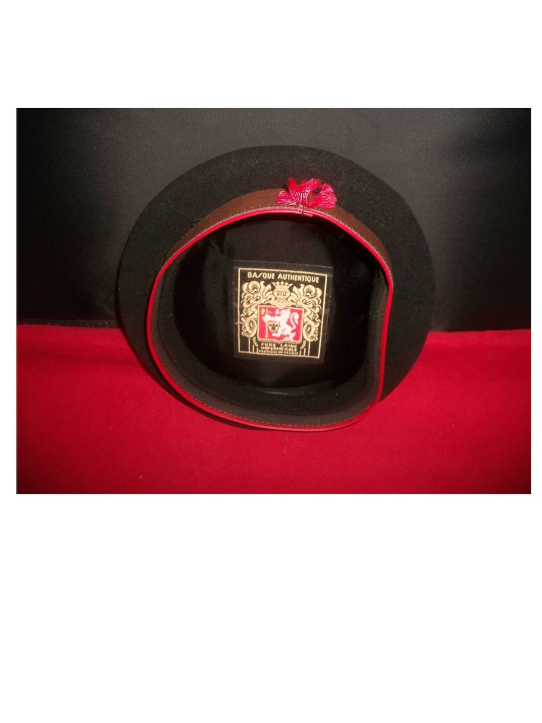 Authentic Black Wool Basque Beret With Brown Leather Band Round Bottom ...