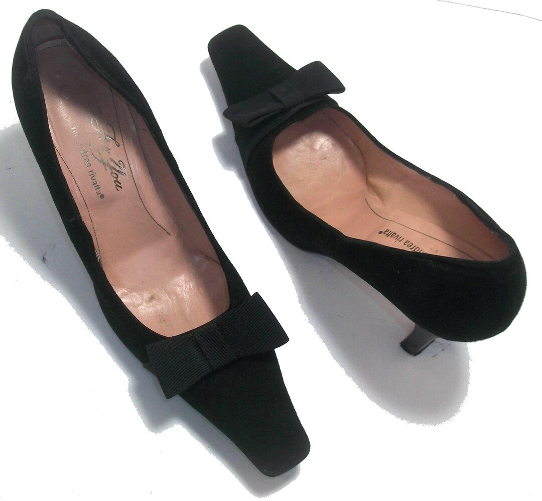 Vintage Sixties 1960's Black-suede Audrey Hepburn Style Pumps Made in ...