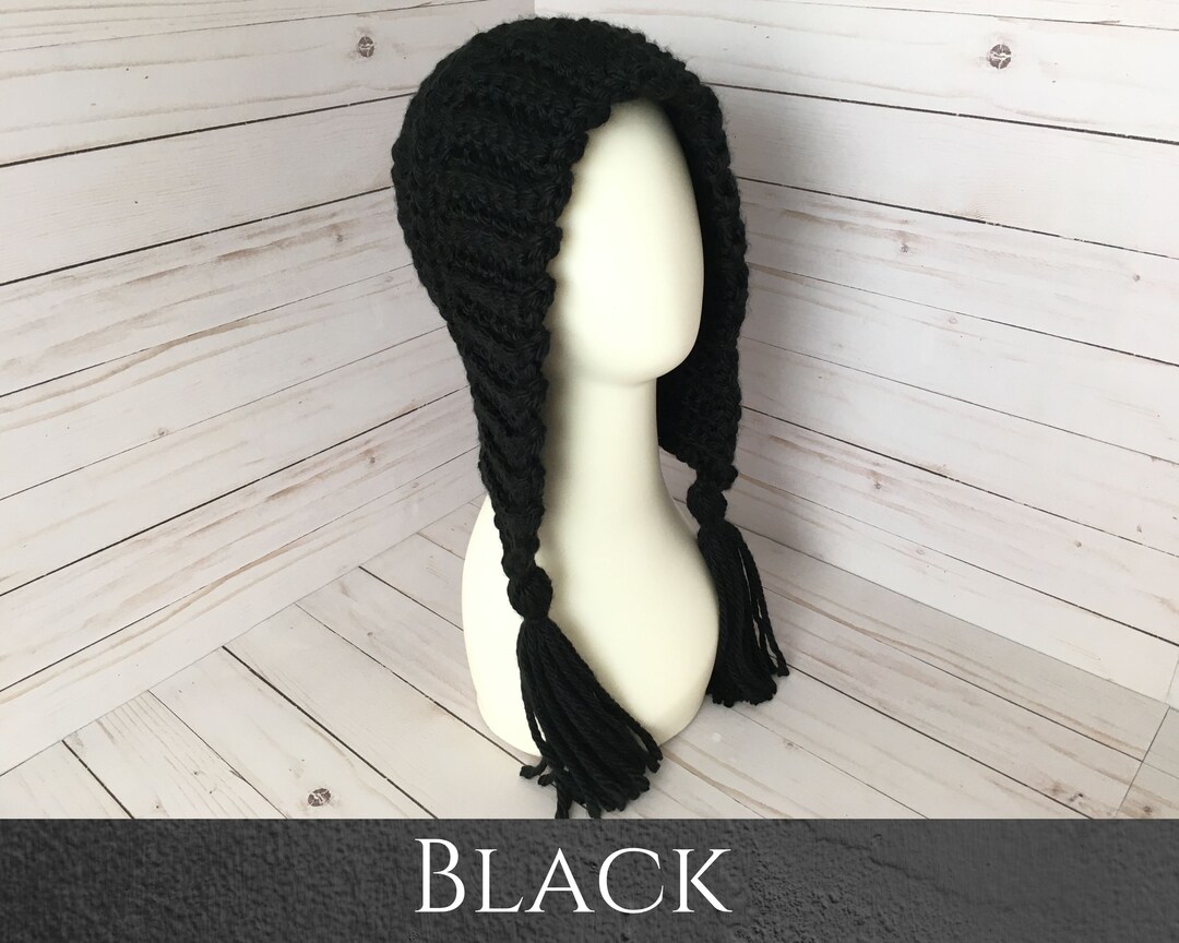 147. Black and White Tassel Hats, Ear Flap Hat, Tassel Hood, Hooded Hat ...