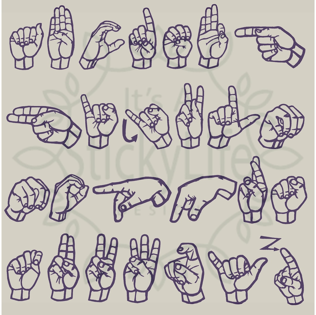 Outline Only American Sign Language Alphabet Finger Spelling All 26 ...