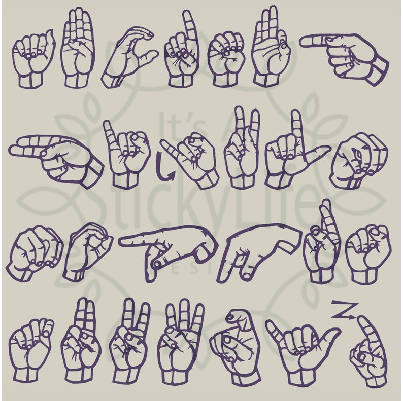 ASL Alphabet Outline Vector Art: Finger Spelling Letters (digital ...