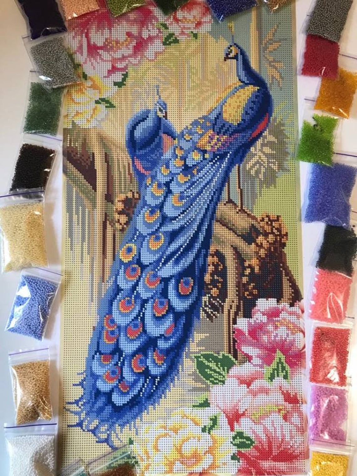 Bead Embroidery Kit Gorgeous Peacocks 23x45 Cm Full Space | Etsy
