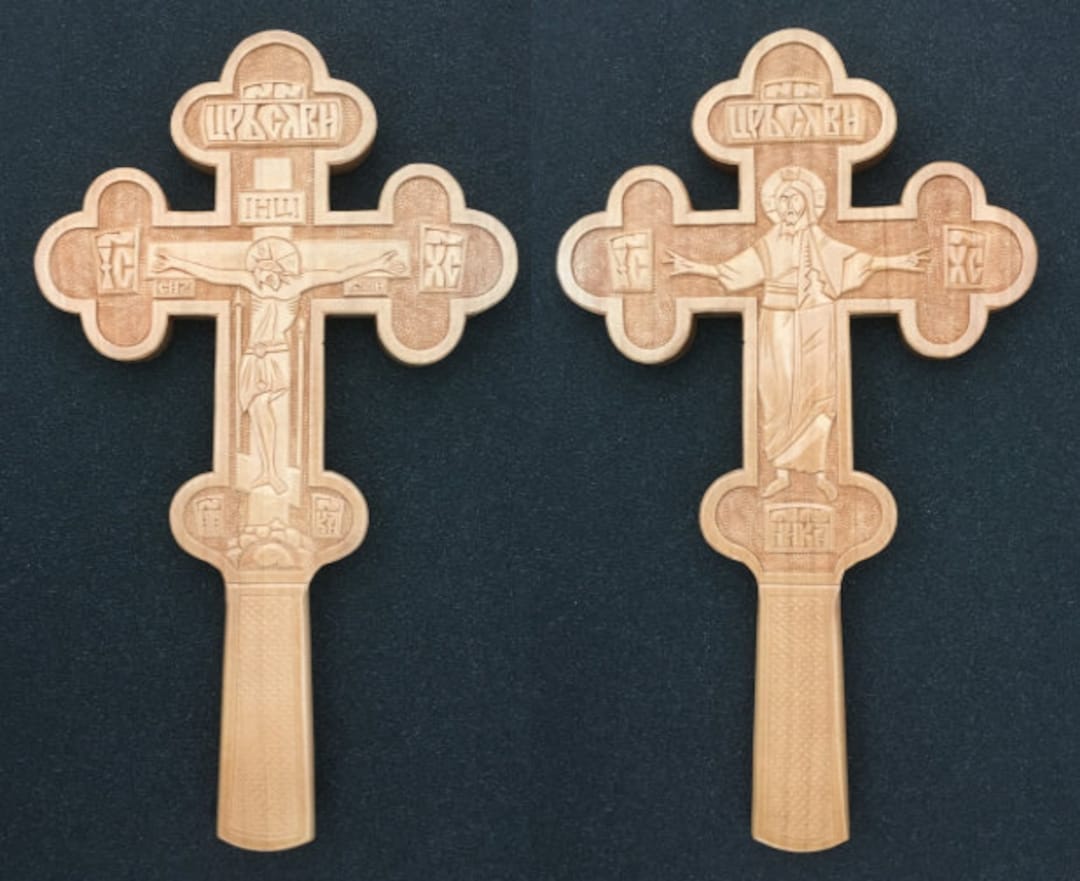 Double-sided Ritual Cross. Orthodox Carved Wooden Altar Hand Blessing ...