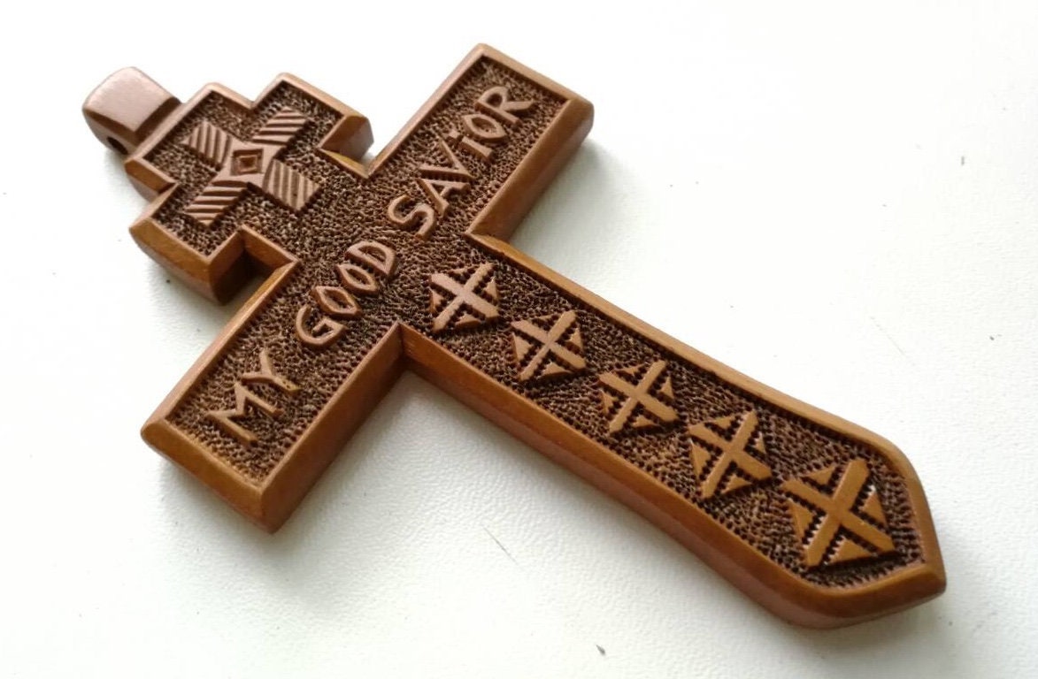 UNIQUE Orthodox Pectoral Neck Cross Wooden Handmade Crucifix *JESUS ...