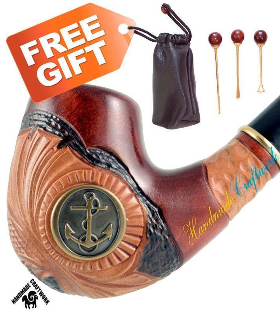 Unique Hand Carved Tobacco Smoking Pipe METAL ANCHOR GIFT - Etsy