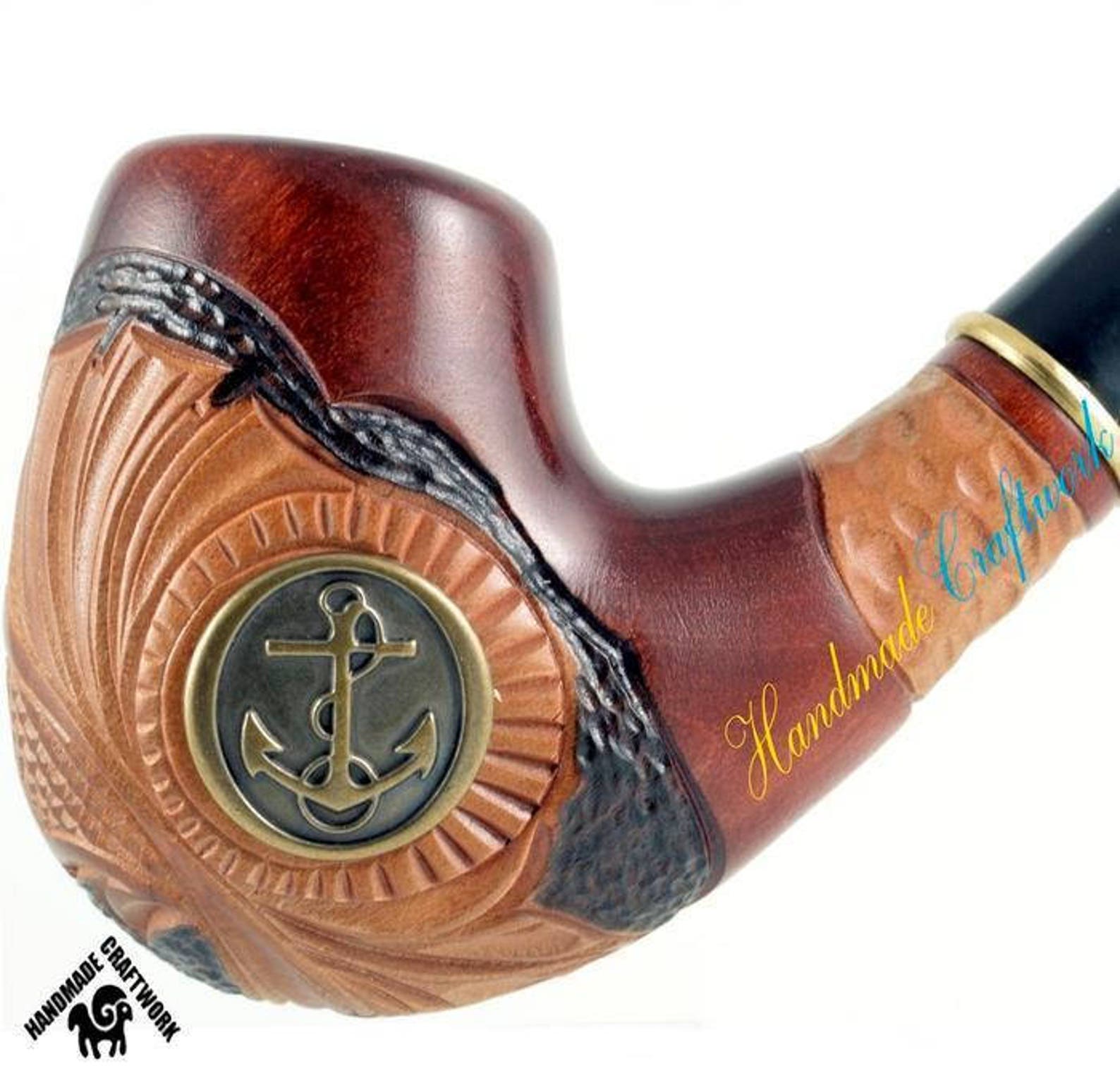 Unique Hand Carved Tobacco Smoking Pipe METAL ANCHOR GIFT | Etsy