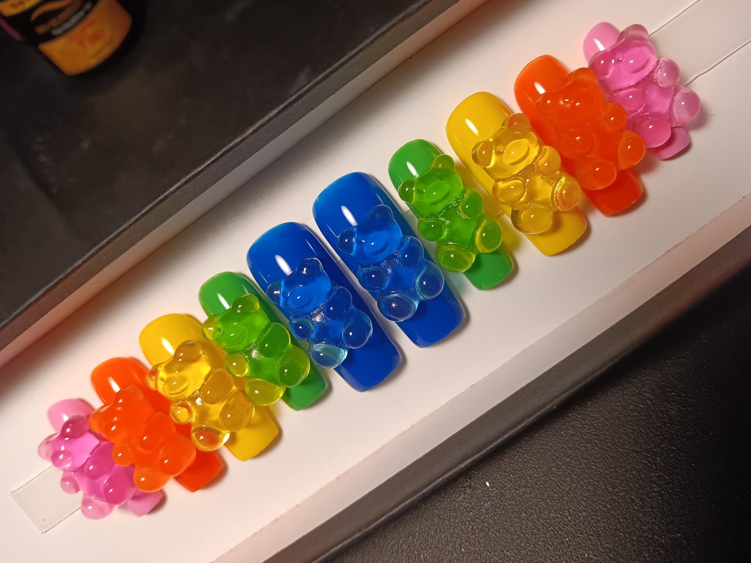 Gummy Bears and Solid Rainbow Colors Press on Nails Set - Etsy