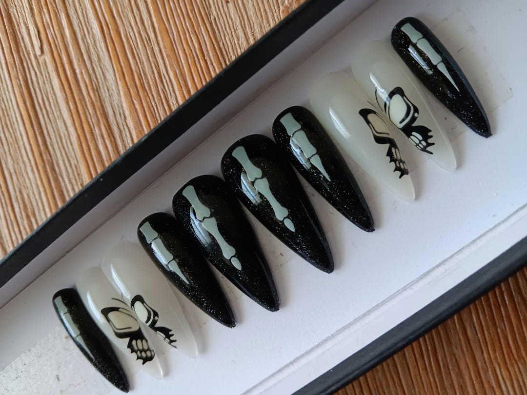Spooky Skelton Finger Bones Glow in the Dark Press on Nails Set - Etsy