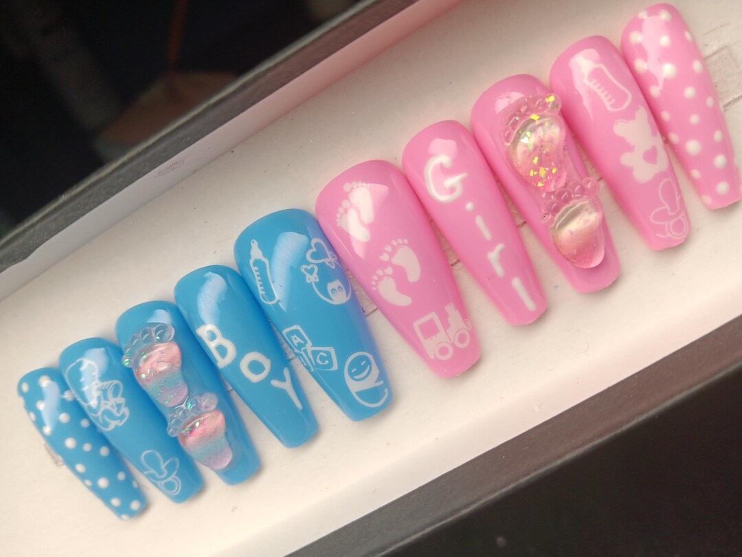 Gender Reveal Pink and Blue Press on Nails Set - Etsy