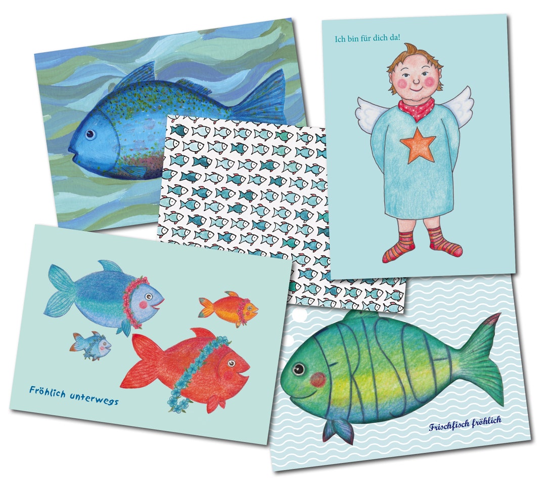 5 Postcards "simply Blue" Postcards, Main Color: Blue, Comic Style ...