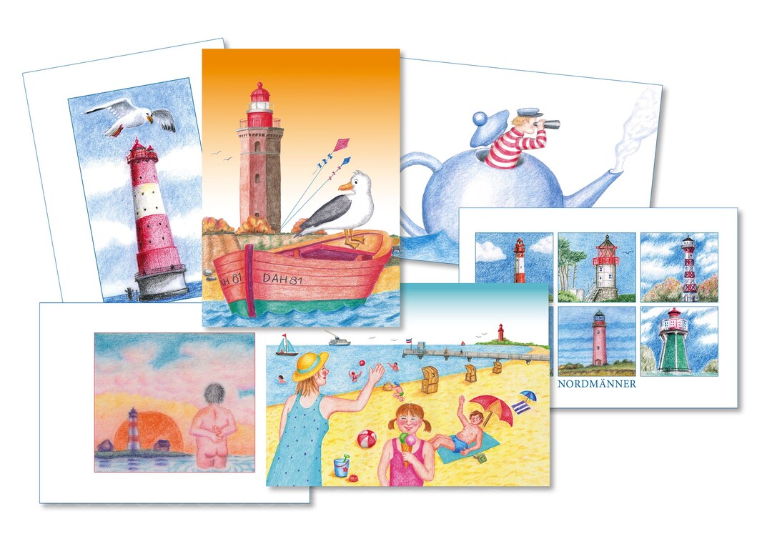 6 Postcards With Maritime Motifs Lighthouses Beach Scene - Etsy