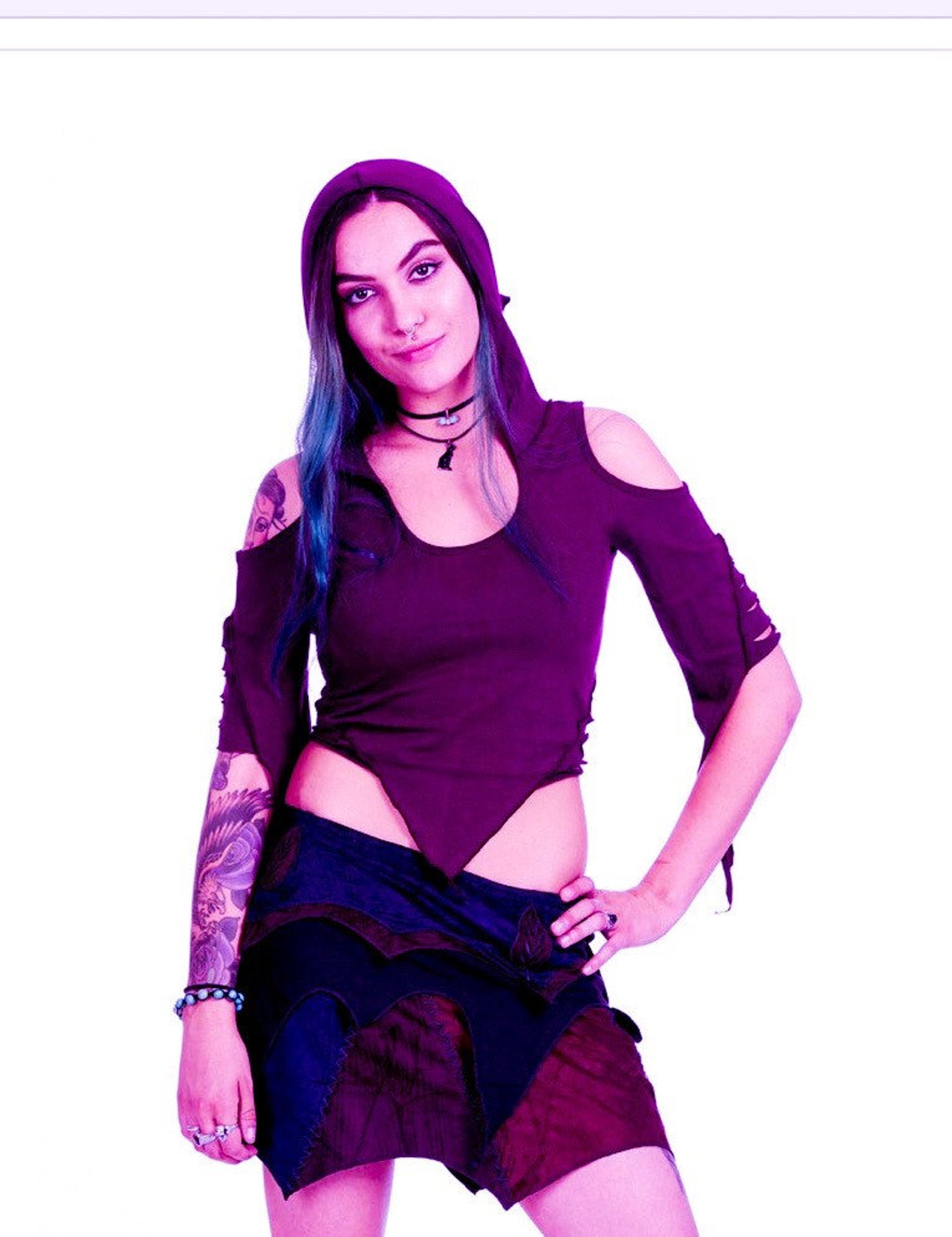 Slashed-back-top-cotton With Pointy Hoodie 3-4-sleeves,psy Trance,pixie ...