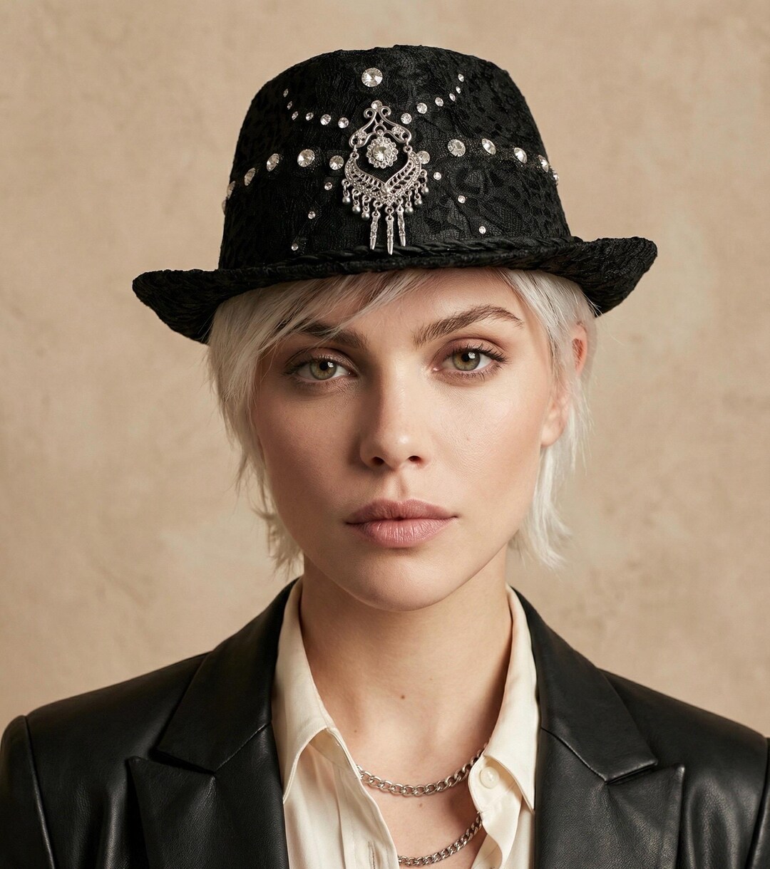 Handmade Black Leather Hat,studded Fedora Hat,boho,rocker,goth ...