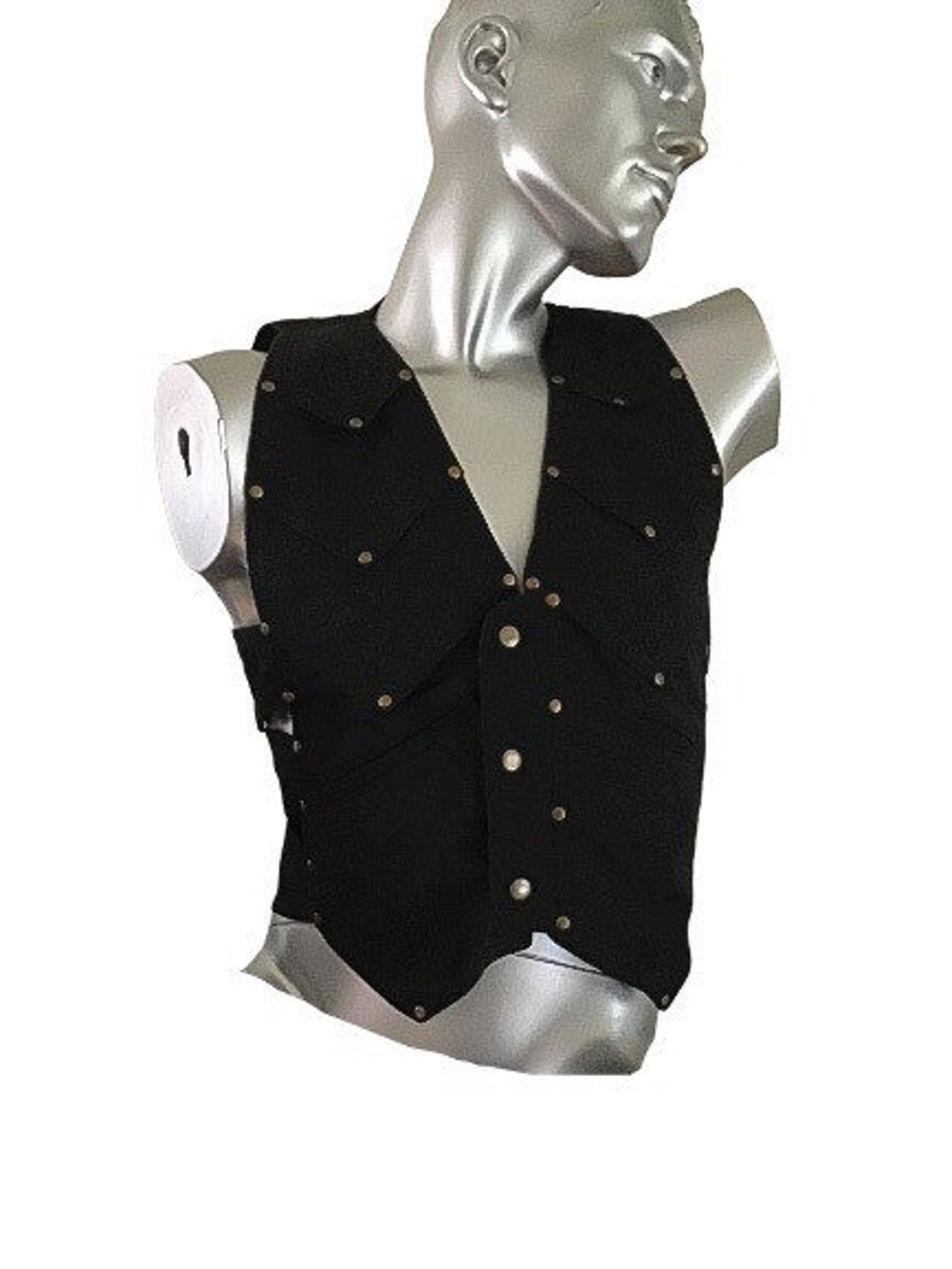 Mannen, s vest, gilet zwarte solid denim, studded canvas, steampunk ...