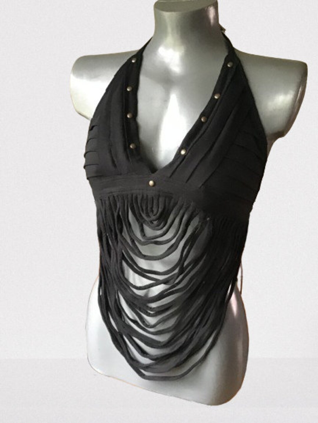 Strappy Haltertop Stretchy Black Cotton With Rivets,goth,steampunk,rave ...