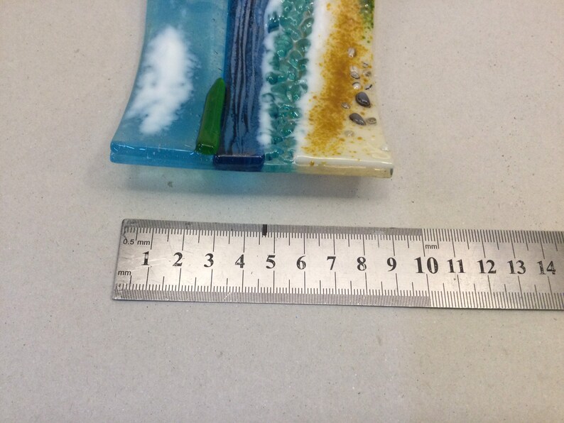 Fused glass Cornish sea scene. Freestanding wave 9cm tall. | Etsy