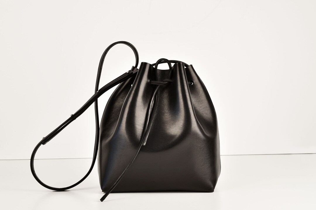 Classic Bucket Bag, Real Leather, Black - Etsy