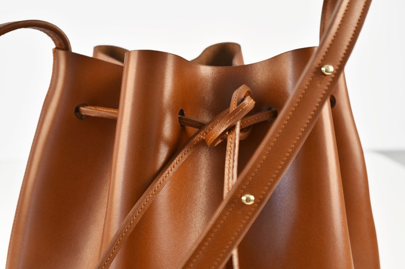 Classic Bucket Bag, Real Leather, Cognac - Etsy Australia