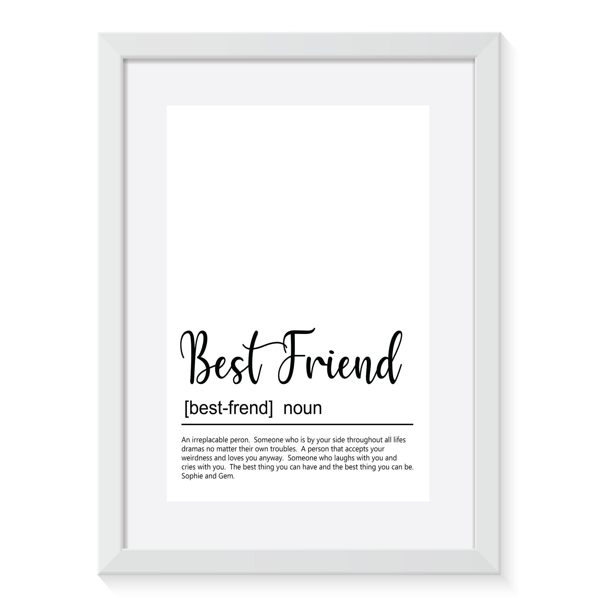 Personalised Best Friend Dictionary Definition Black and White Framed ...